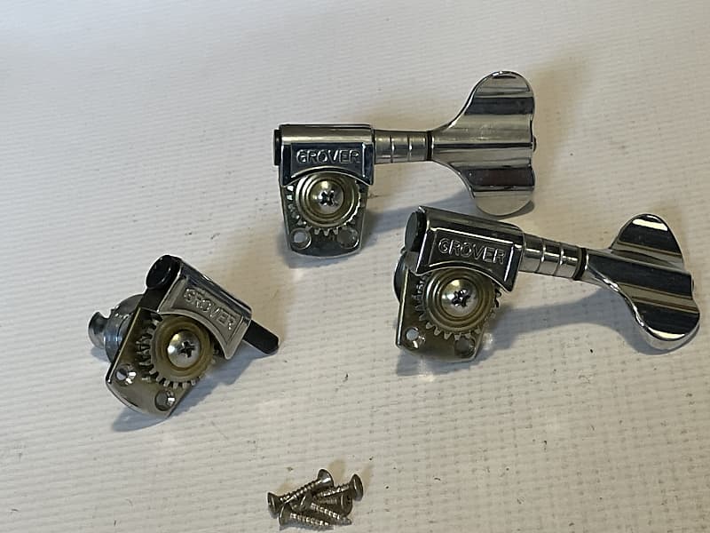 1980's Grover Chrome Bass Guitar Open Gear Tuners Tuning Pegs | Reverb