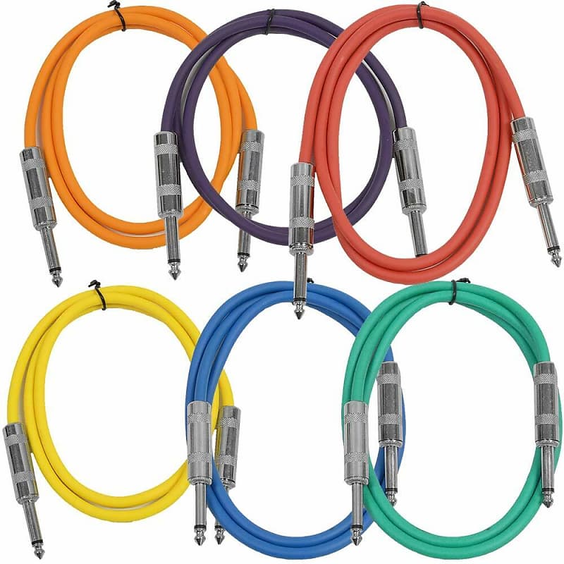 New 6 PACK Colored 1/4" TS 3' Patch Cables - Guitar - | Reverb
