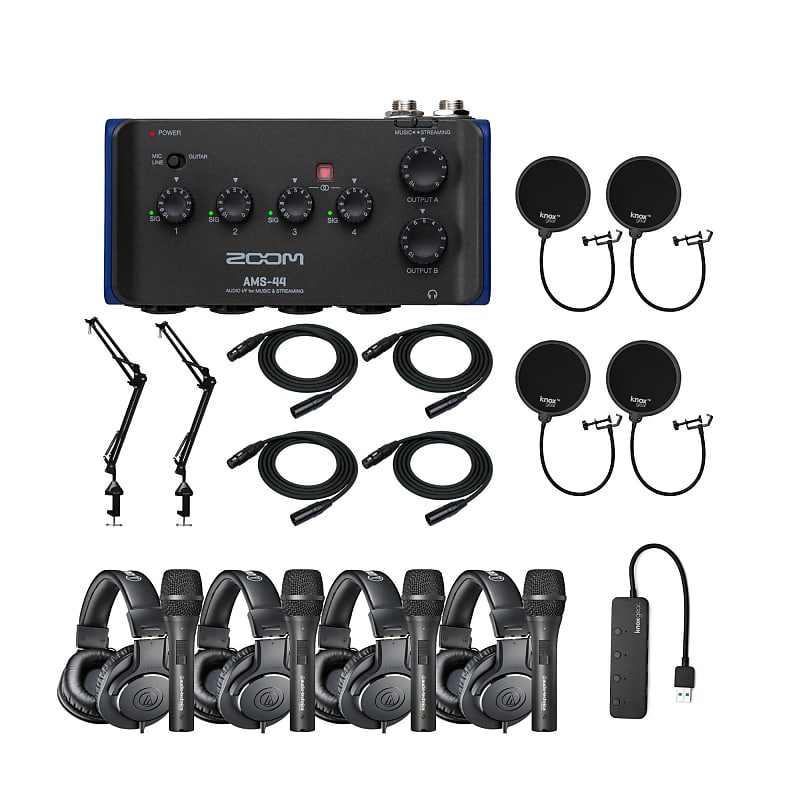 Zoom AMS-44 4x4 USB Audio Interface Bundle with 4x USB/XLR | Reverb