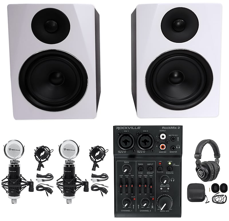 Rockville Recording Kit: 2) 6.5" White Studio Monitors+USB | Reverb