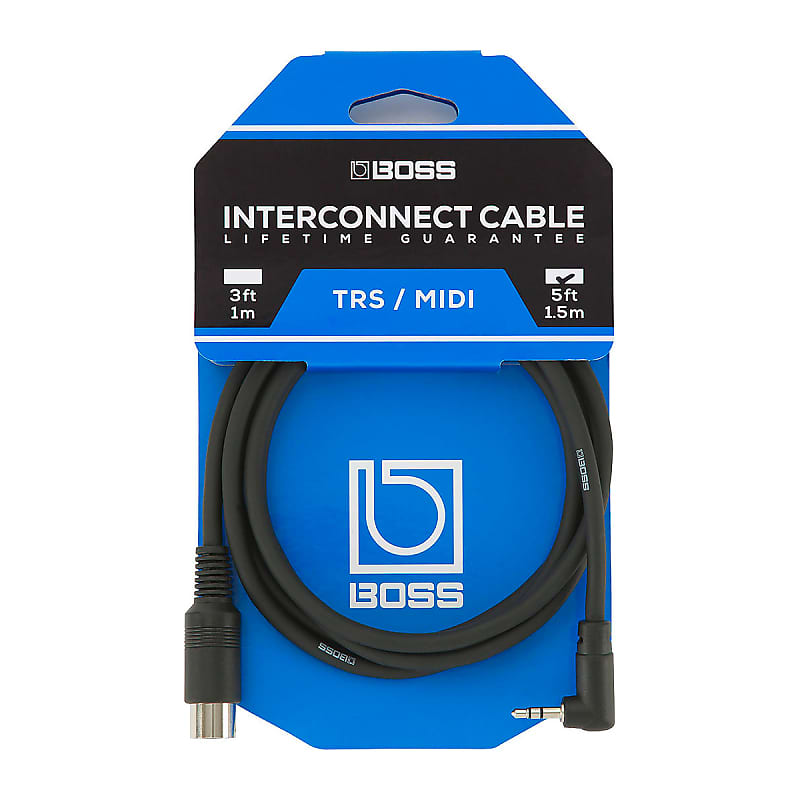 Boss BMIDI-5-35 Angled 3.5 mm TRS to 5-pin male MIDI Cable | Reverb