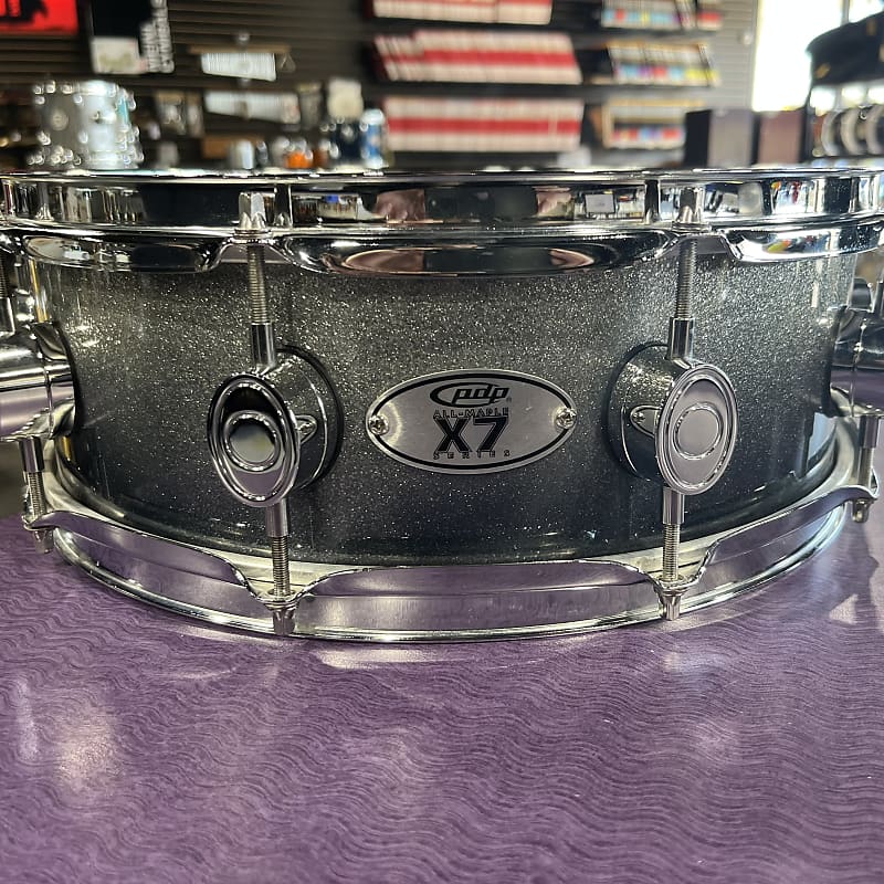 PDP X7 All Maple Series 5x14 Snare - Silver/black sparkle | Reverb