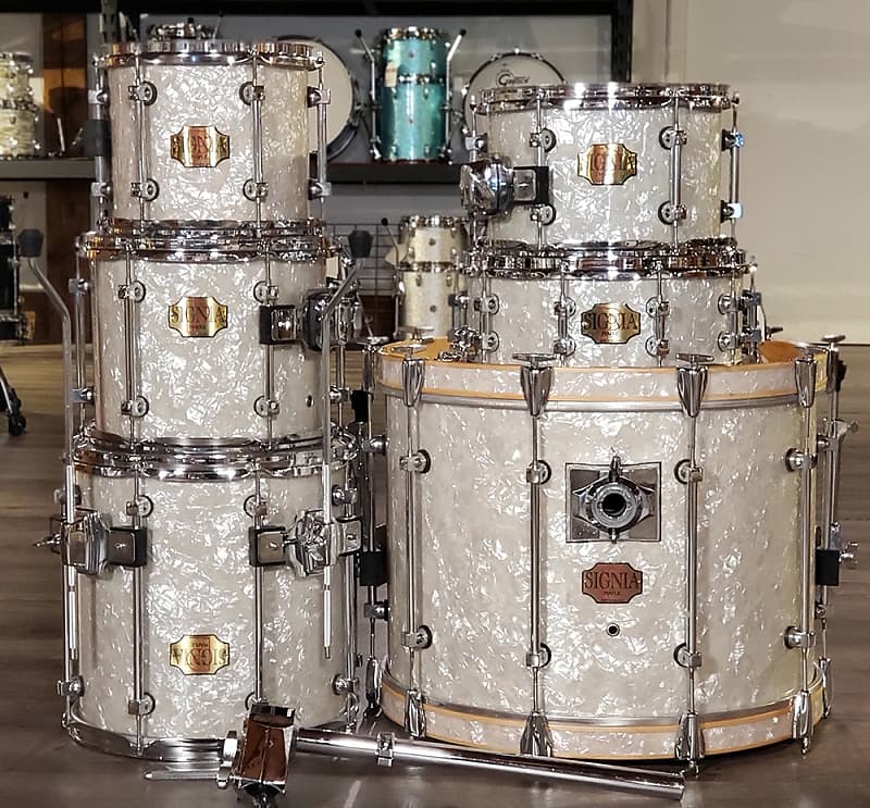 Used Premier Signia 6pc Drum Set White Marine Pearl | Reverb