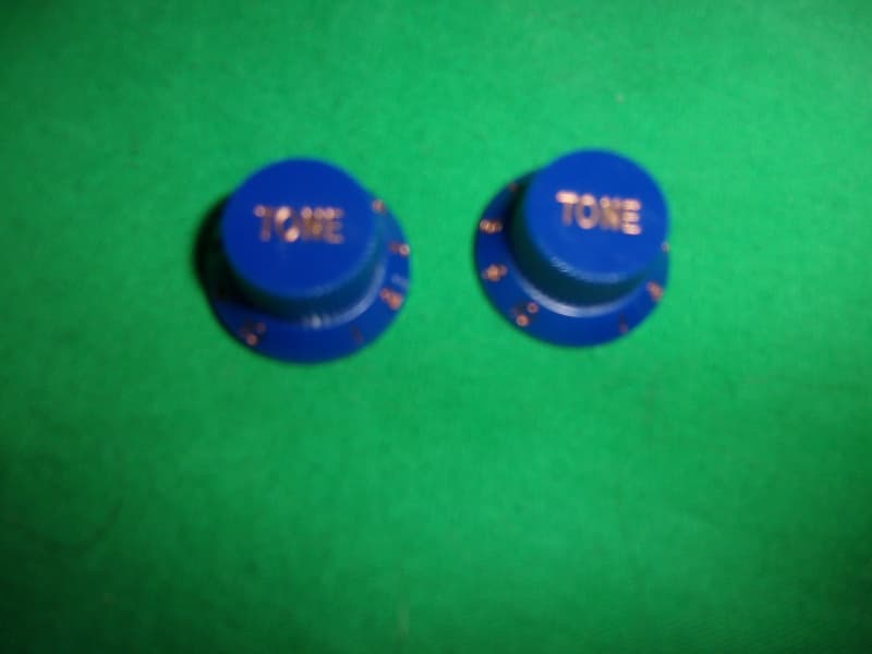 New Lot of 2 Blue Hat Knobs gold numbers for Tone Controls | Reverb