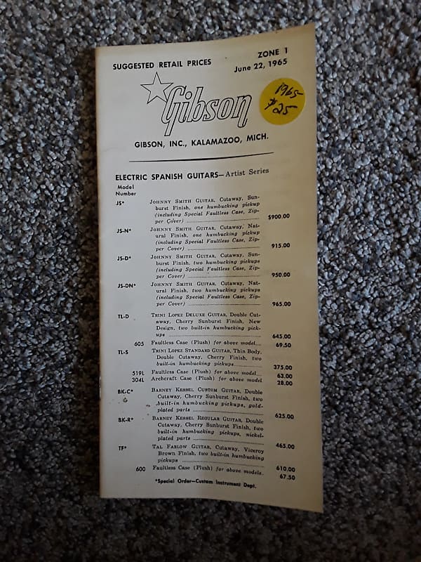Gibson Price List Original 1965 Paper | Reverb