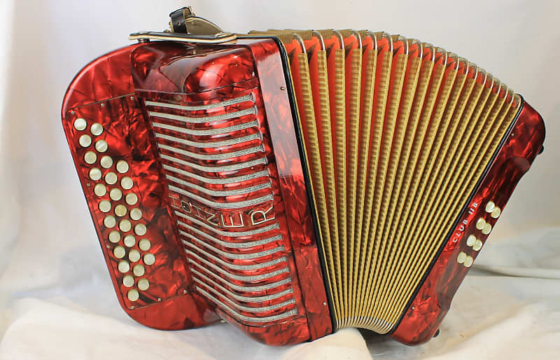 6973 Red Pearl Hohner Club Iib Diatonic Button Accordion Cf Reverb