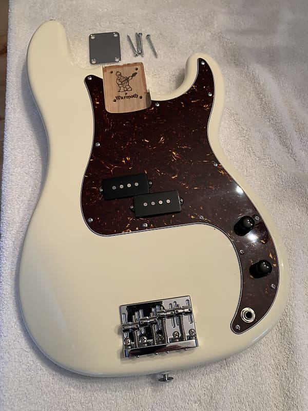 Warmoth Precision bass body in vintage white, fully loaded | Reverb