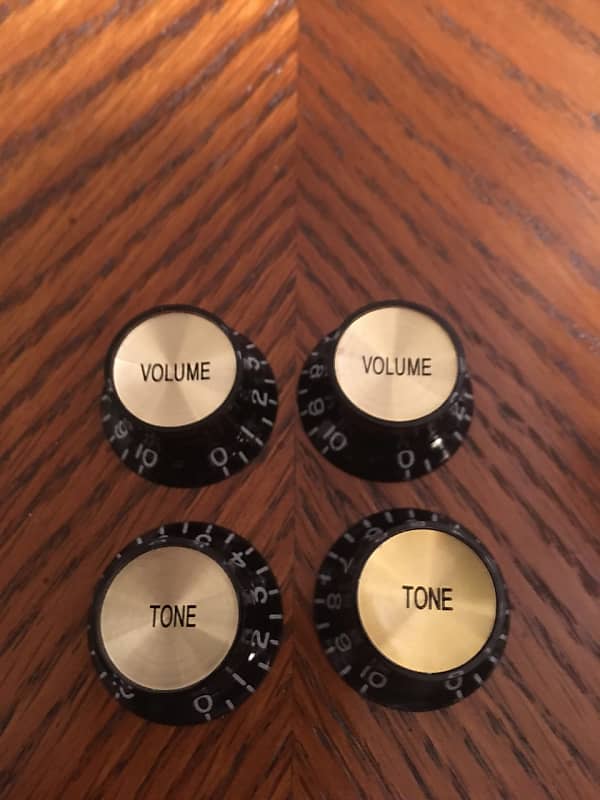 Gibson Top Hat Knobs Black with Gold Inserts Black/Gold | Reverb
