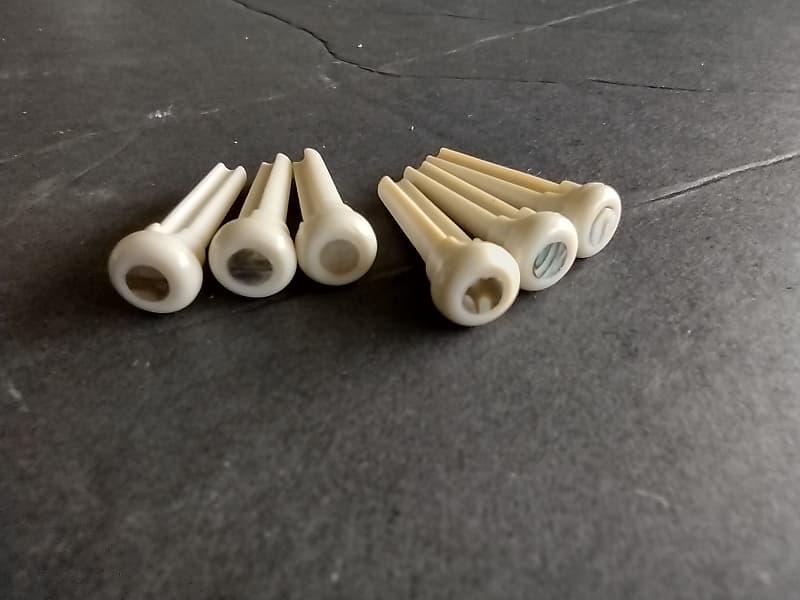 TUSQ White Presentation Bridge Pin Paua Dot 6-Pack Ivory | Reverb