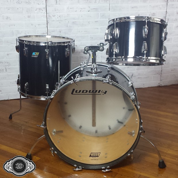 Ludwig 6 ply 3 piece late 70s Blue and Olive badge black | Reverb