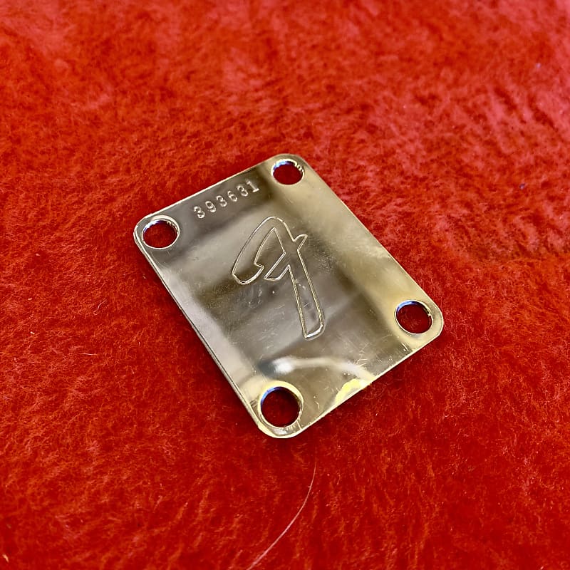 Fender F logo Guitar neckplate 1972 Chrome original | Reverb UK