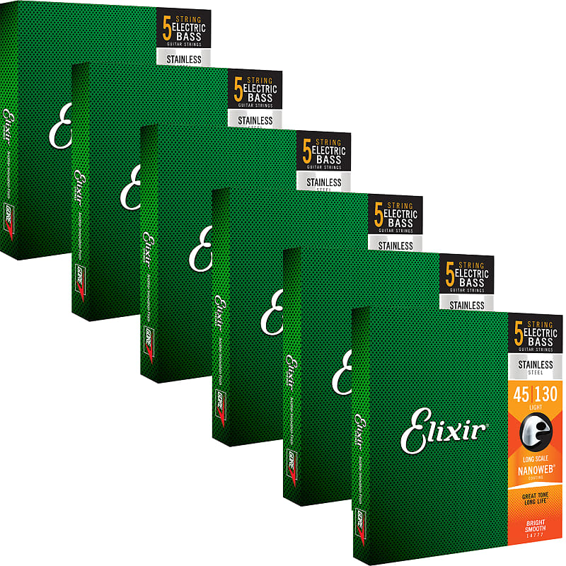 6 Sets Elixir 14777 NANOWEB Long-Scale 5-String Electric Bass | Reverb