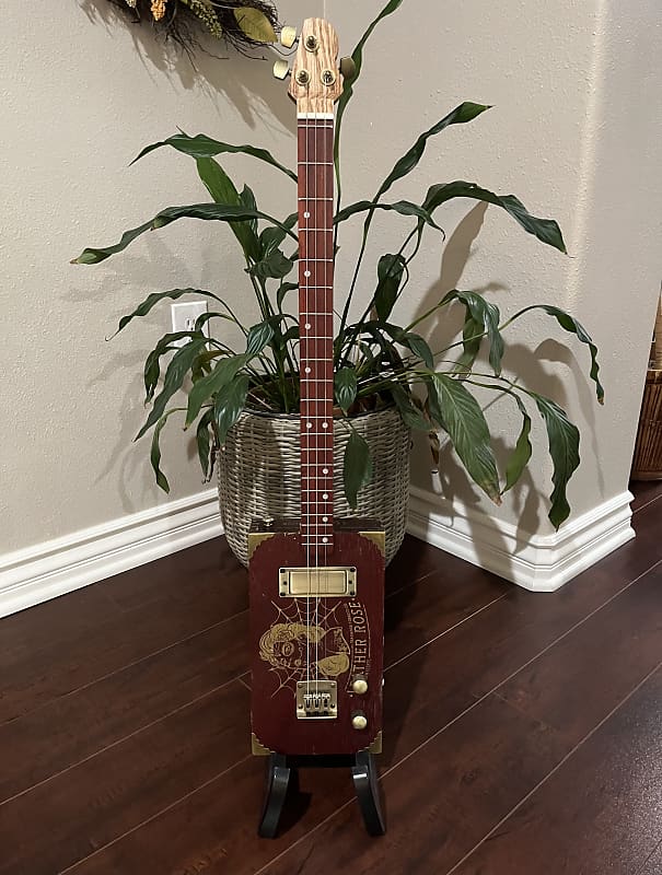Cigar Box Guitar, 3-String Electric, Leather Rose | Reverb