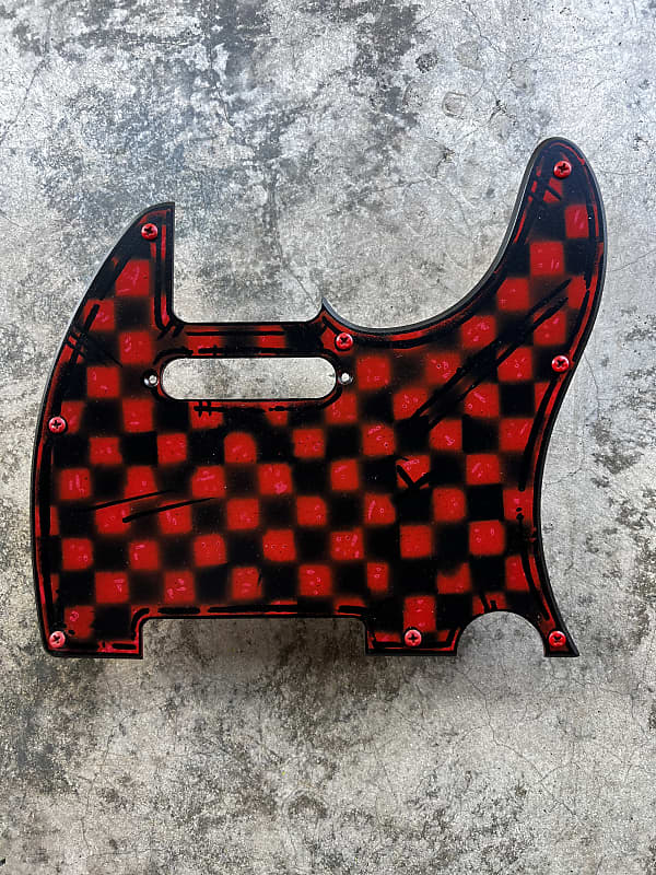 Custom Hand-Painted Tele Pickguard – Red & Black Checkered – | Reverb
