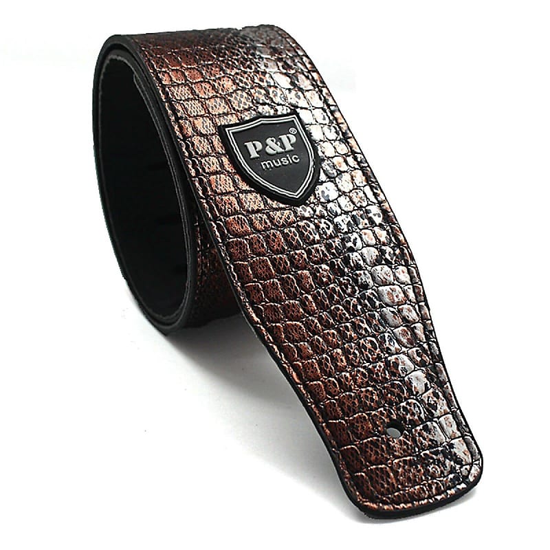 Brown Metallic Snake Polyurethane Leather Guitar Strap | Reverb
