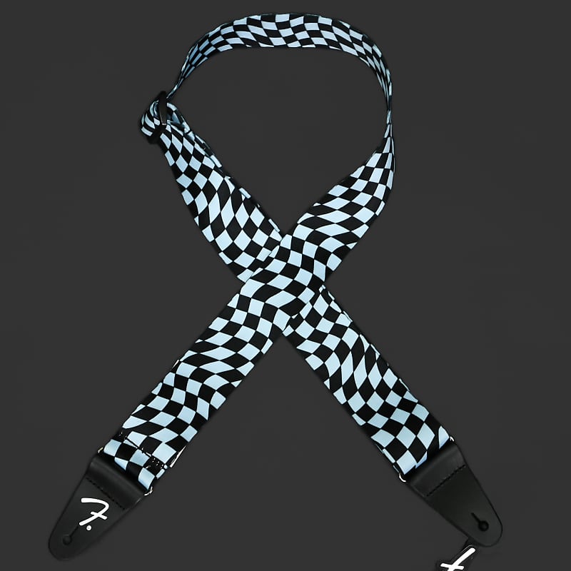 Fender Wavy Checkerboard Polyester Strap - Blue | Reverb