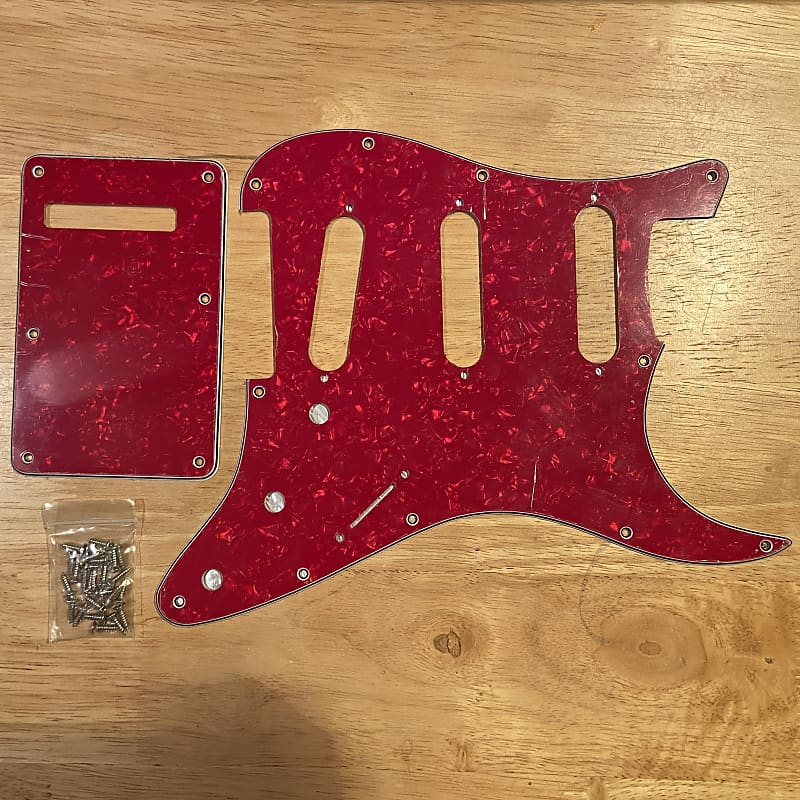 Strat Pickguard 11 hole, SSS - Red Pearl | Reverb