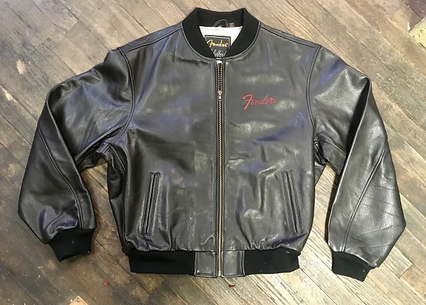 Fender Black Leather Jacket / Left of the Dial / Adult Size | Reverb
