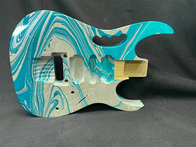 Swirled Alder 6 string Jem style guitar body, teal/silver | Reverb