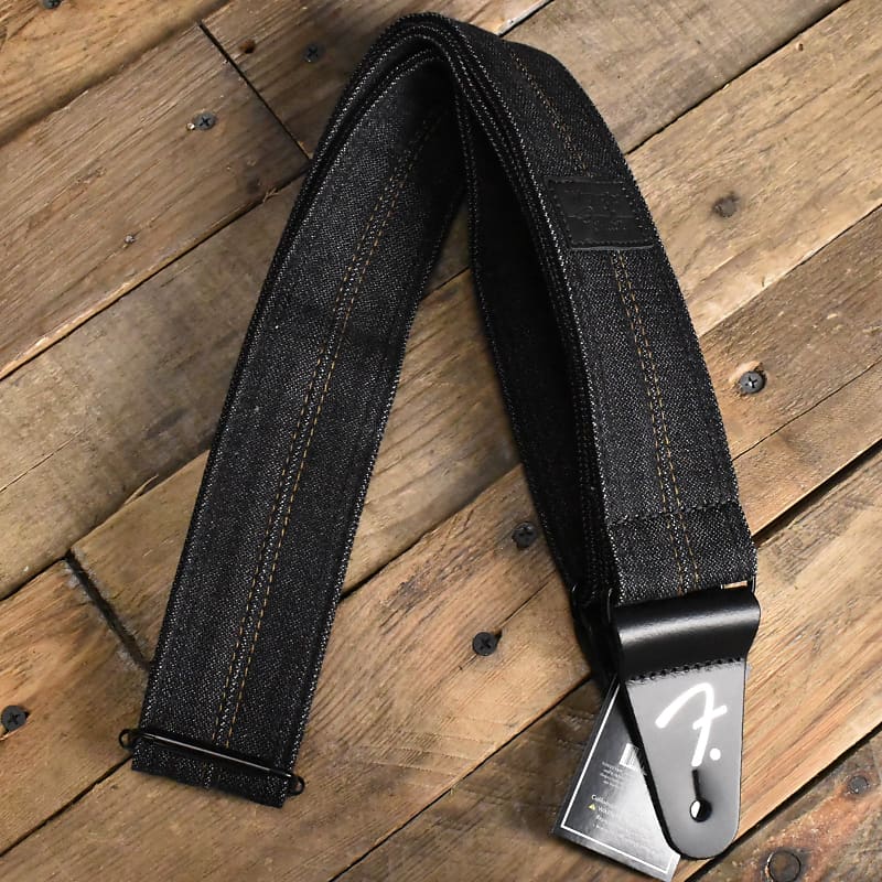 Fender Wrangler Denim Strap - Washed Black Stitch | Reverb