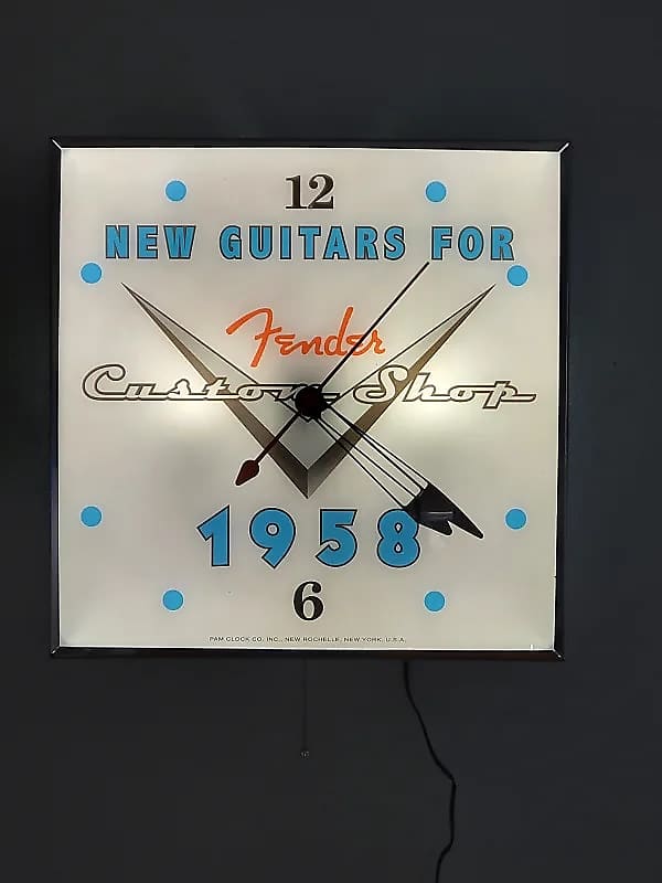 Fender Guitars Custom Shop Pam Square Dealer Light-Up Clock | Reverb