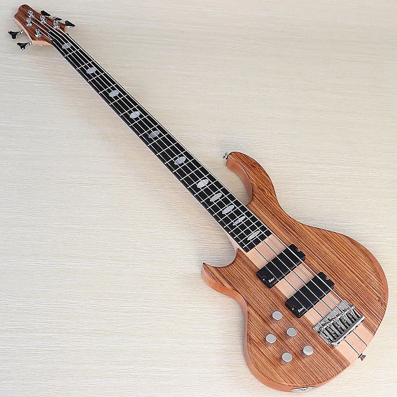 Zebra Wood Top Left Hand 5 String Bass, Maple Neck Through, | Reverb
