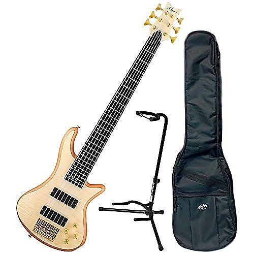 Schecter 6 String Stiletto Custom Electric Bass Natural w/DLX | Reverb