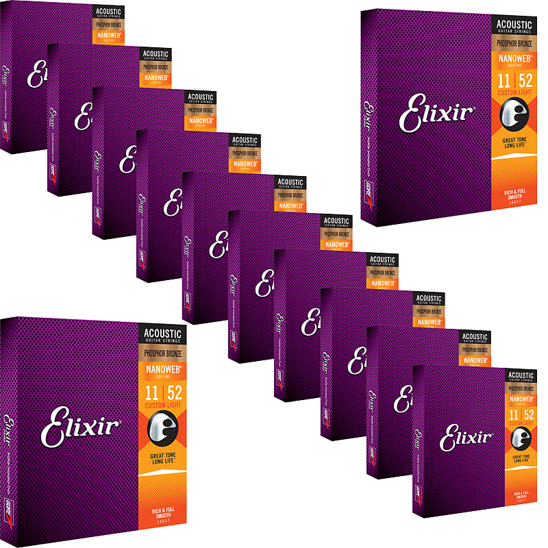 Mint 12 Sets of Elixir 16027 NANOWEB Phosphor Bronze Custom | Reverb