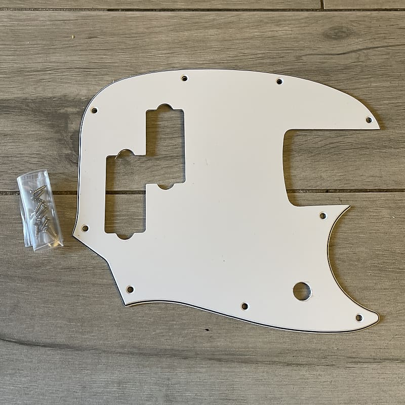 WD Music Offset Mustang PJ Bass Pickguard 3 Ply White Fender | Reverb