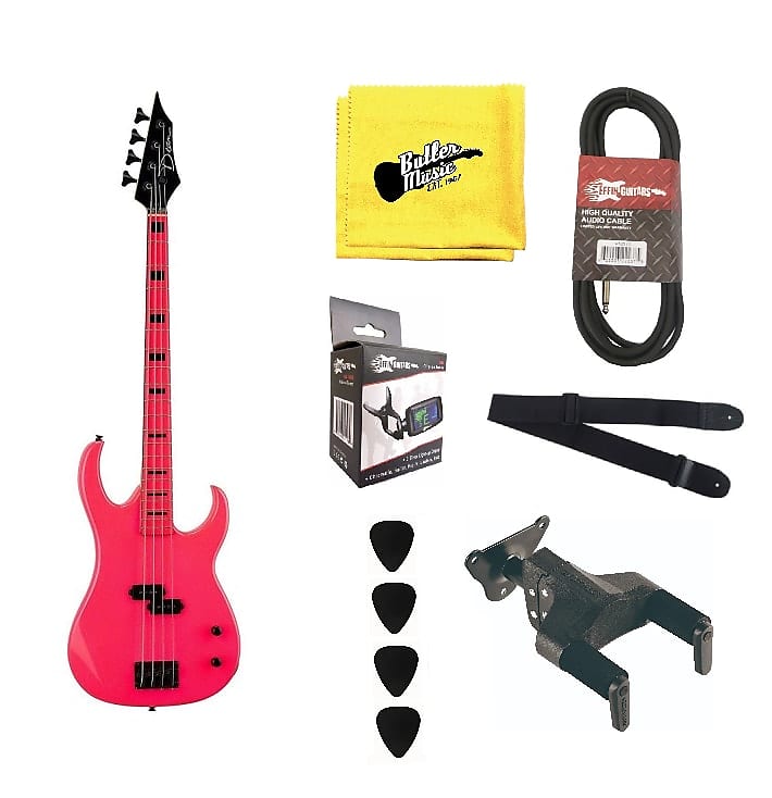 Dean CZONEBASSFLP Neon Pink Electric Bass Guitar w/Tuner, | Reverb