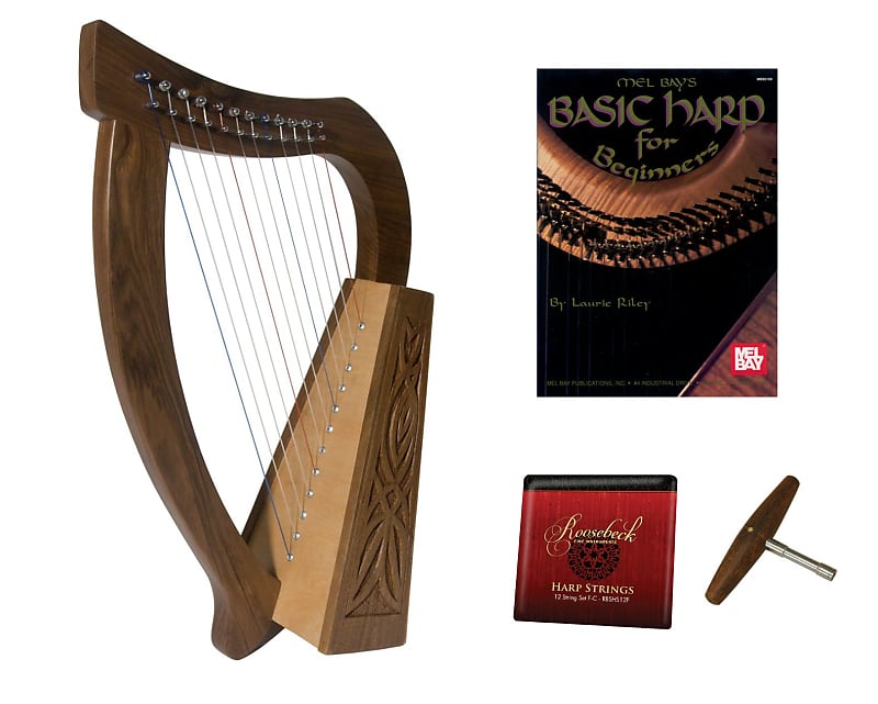 Roosebeck Baby Celtic Harp 12-String (Knotwork) + Play Book + | Reverb