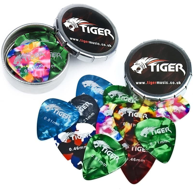 Tiger GAC41 Picks Plus 2 Tins, Medium, 24 Pack | Reverb UK