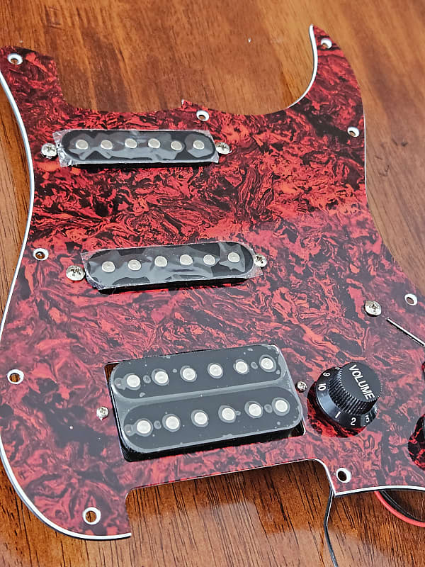 Loaded Pickguard Strat Style - Red swirl | Reverb