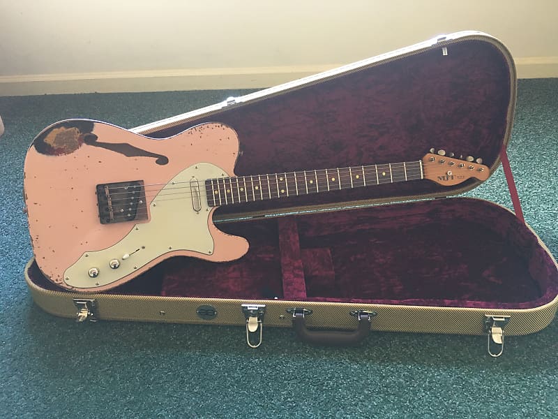 MJT Relic Thinline Partscaster Tele Shell Pink Over 3-Tone | Reverb