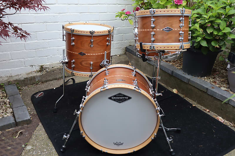 Craviotto 12, 14, 18 Cherry kit with maple hoops and red | Reverb