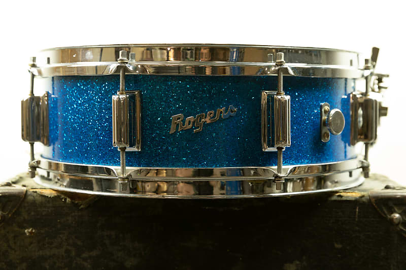 1960s Rogers 5x14 Blue Sparkle Pearl Powertone Snare Drum | Reverb