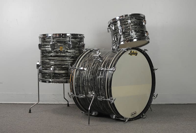 1965 Ludwig Oyster Black Pearl Downbeat Drum Set | Reverb