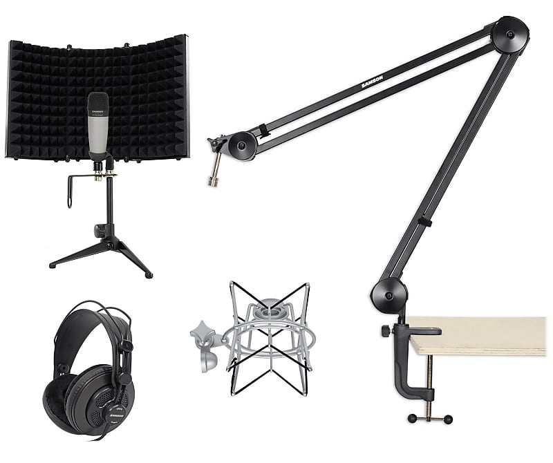 Samson Studio Recording Mic +Boom Arm+Desk Clamp+Shock | Reverb