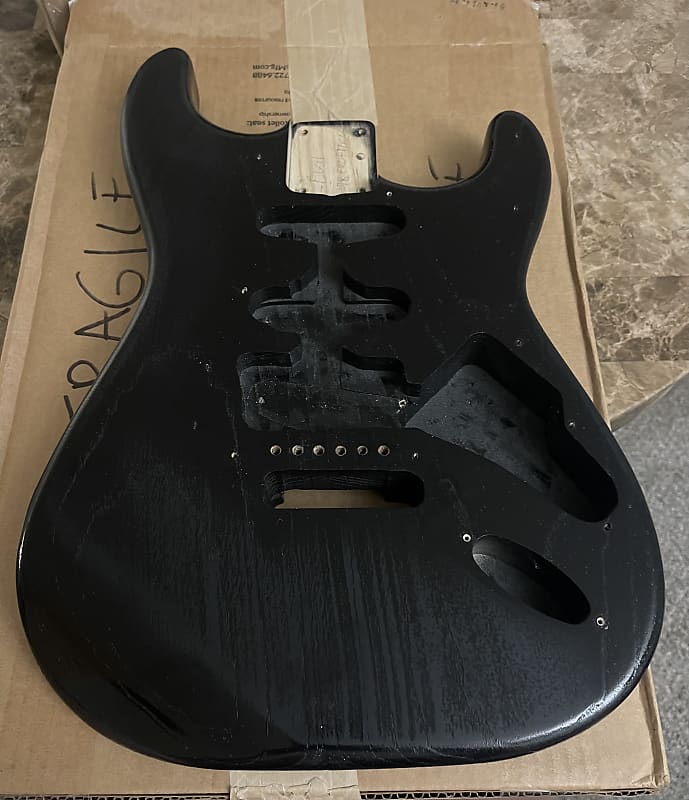 Musikraft Guitar body - Black nitrocellulose | Reverb
