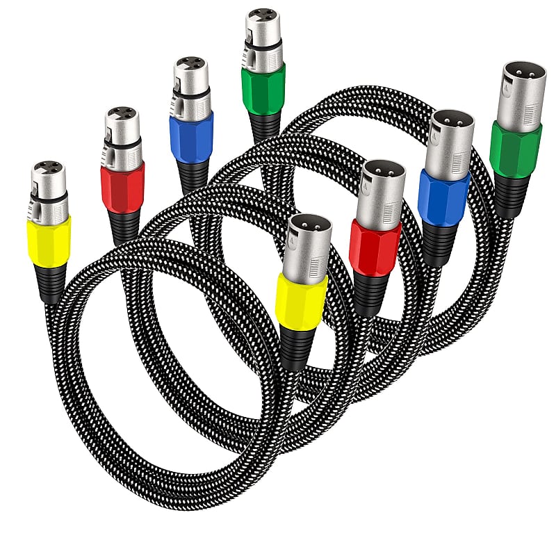 XLR Cable 6 FT/4 Pack, Microphone Cable 3 Pin Nylong Braided | Reverb