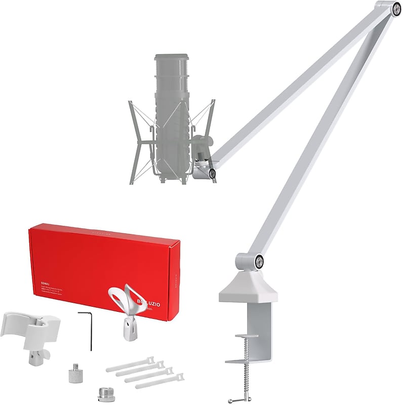 White Metal Desk Mic Arm - Silent Spring-Free Design, Durable | Reverb