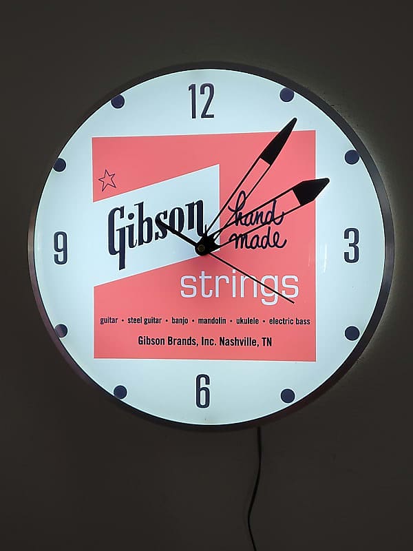 60's Style Gibson Guitars Round Light Up Clock Killer Cool | Reverb