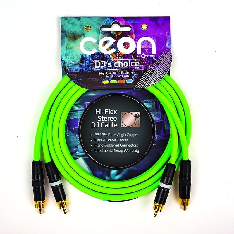 Cordial 10' DJ Dual - Stereo RCA to RCA - Neon Green - | Reverb