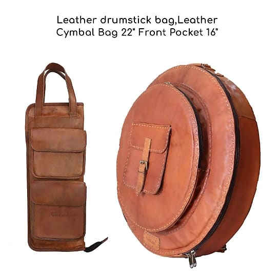 Leather Cymbal Bag Backpack 22" and Drum Stick Bag Case- SET | Reverb