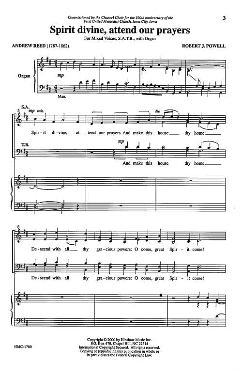 Spirit Divine Attend Our Prayers Satb Robert Powell | Reverb