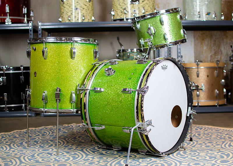 1950s WFL Green Sparkle Drum Kit 13.75x20 8x12 and 16x16 | Reverb