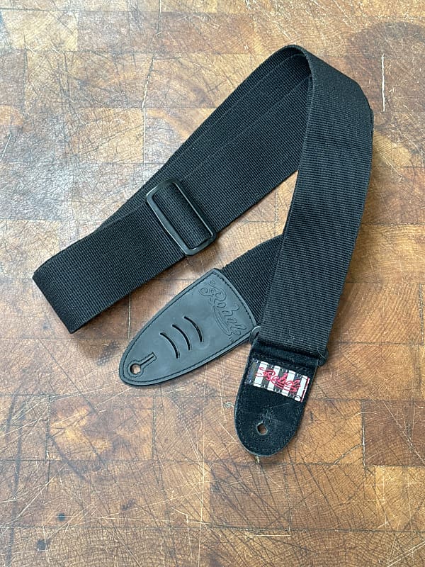 Rebel Pick holder strap - Black cotton / rubber / suede | Reverb