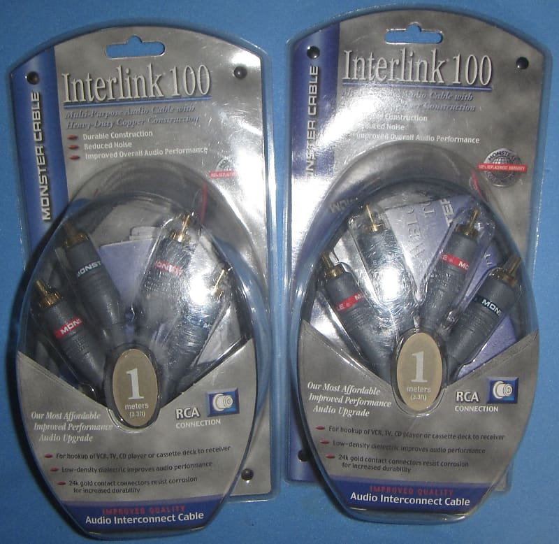Monster, Cable Lot of 2 Interlink 100 RCA audio cables 2000's | Reverb