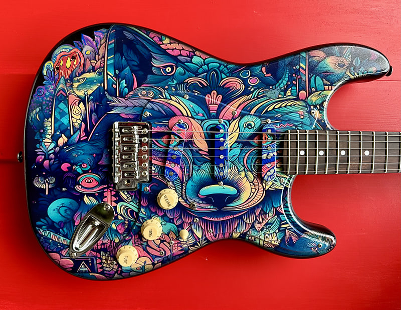 Psychedelic Wolf Design Stratocaster | Reverb