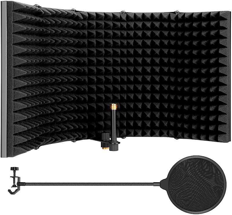 Microphone Isolation Shield + Mic Pop Filter (5 Fold-Larger | Reverb